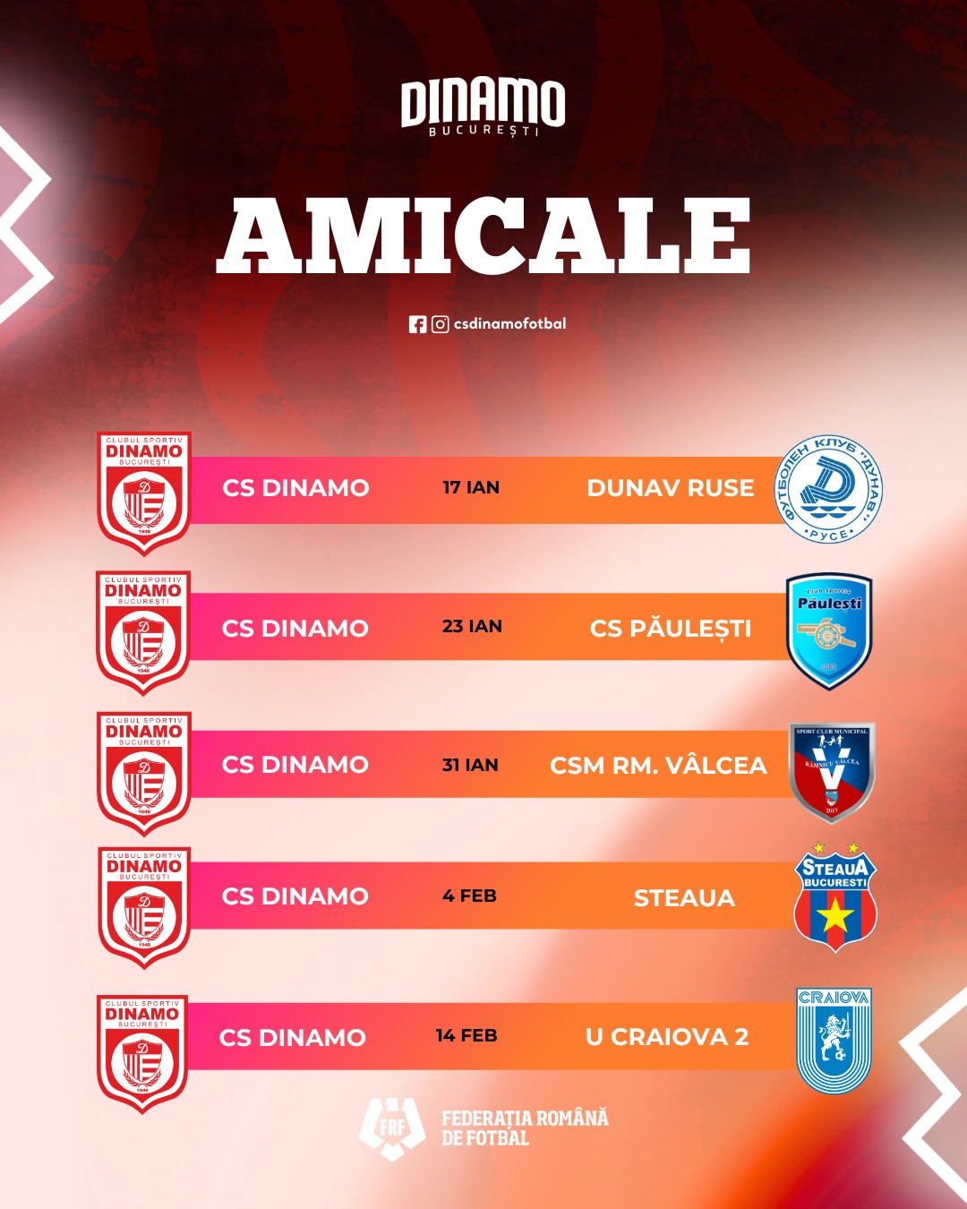 CS Dinamo a programat amicalele iernii