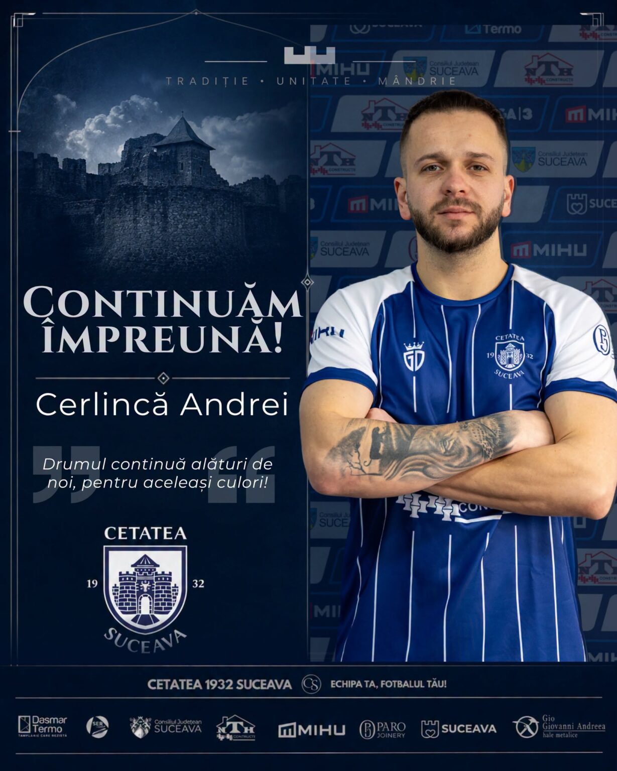 Cetatea Suceava a prelungit contractul cu căpitanul Andrei Cerlincă